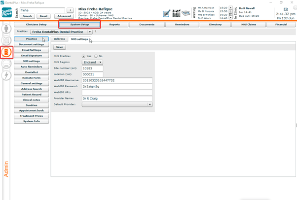 NHS Settings | DentalPlus Documentation