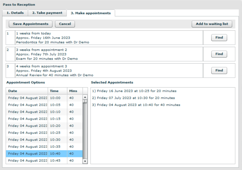 Pass to reception | DentalPlus Documentation
