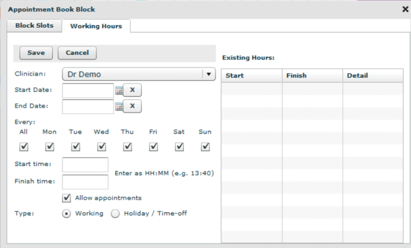 Working hours | DentalPlus Documentation*